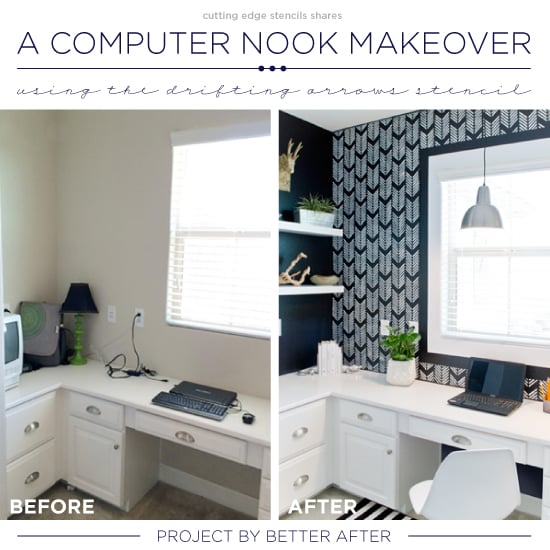 A Computer Nook Makeover Using the Drifting Arrows Stencil