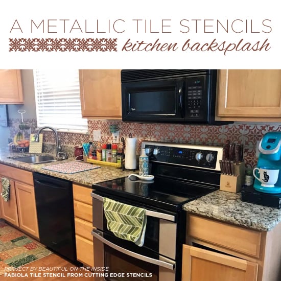A Metallic Tile Stenciled Kitchen Backsplash