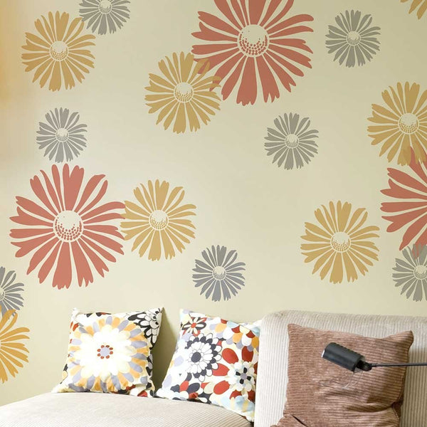 Happy Daisy Flower Stencil - floral stencils for walls, furniture ...