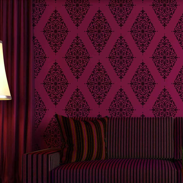 Damask Stencil Arabesque Brocade - Wall stencil pattern for DIY Home Decor