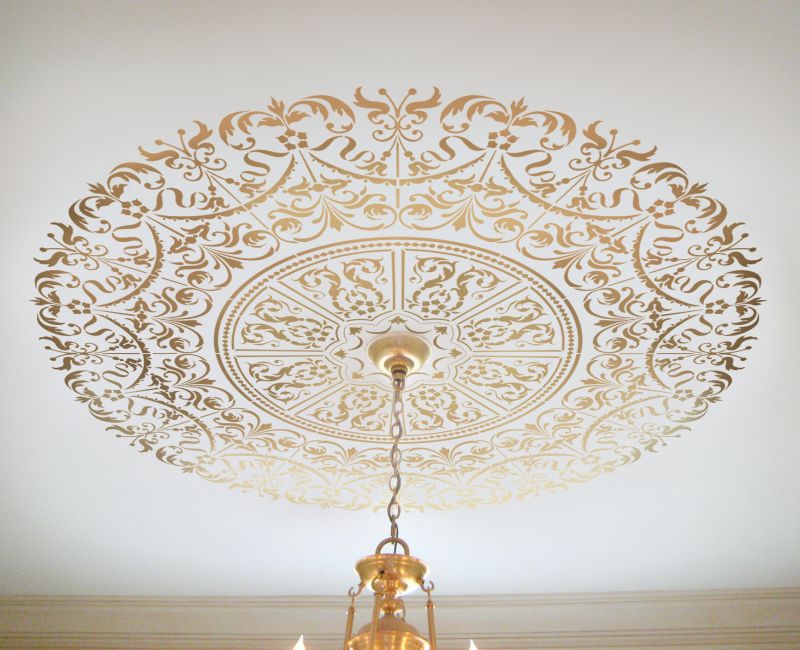 Ceiling Stencil Medallion. Elegant classical stencils for home decor