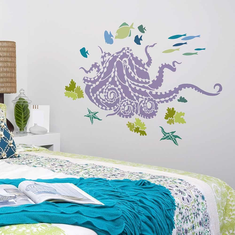 Octopus's Garden Wall Stencil - Nautical wall designs for charming ...