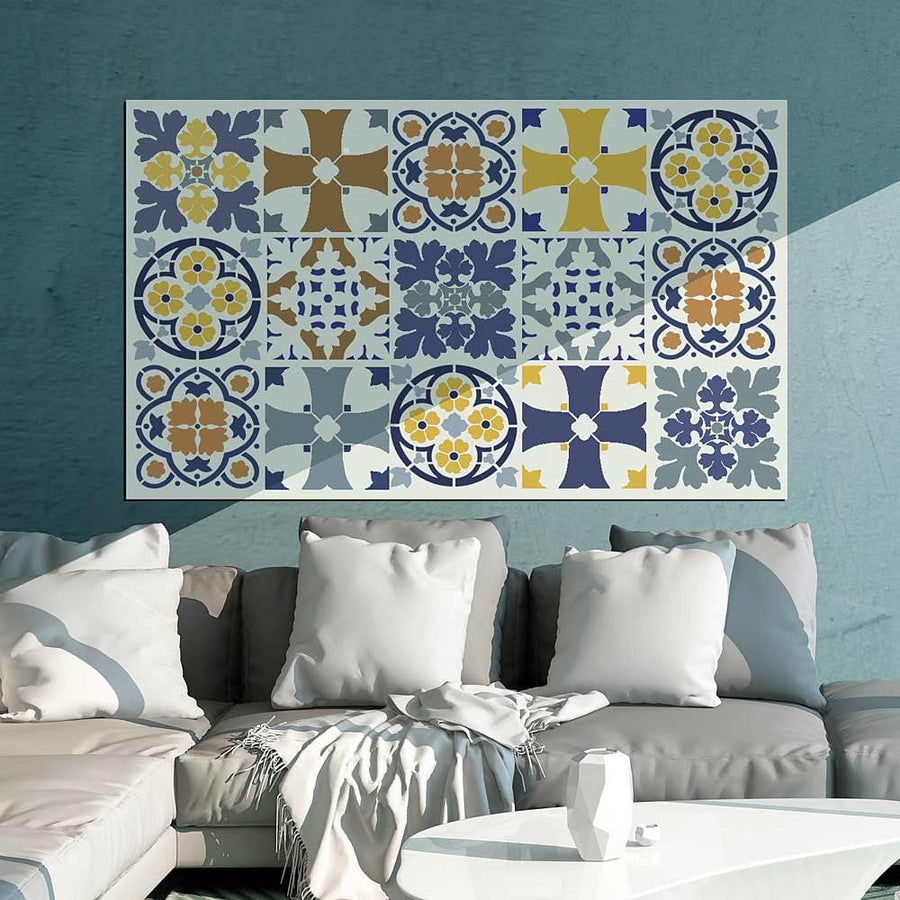 Medieval Spanish tile stencil kit - Trendy Patchwork tile stencils for ...