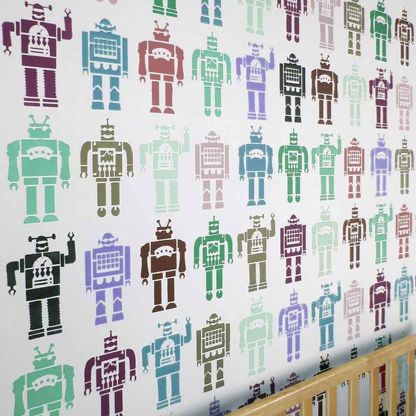 Robots Allover Stencil - Wall stencils for nurseries, kids rooms, play ...