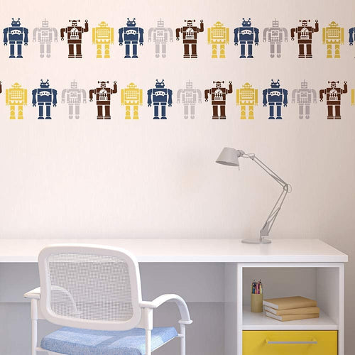 Robots Border Stencil - Reusable stencils for nurseries, kids rooms ...