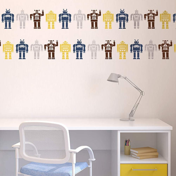 Robots Border Stencil - Reusable stencils for nurseries, kids rooms ...