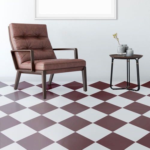 Simple back and white square tile stencils for painting old tile floor