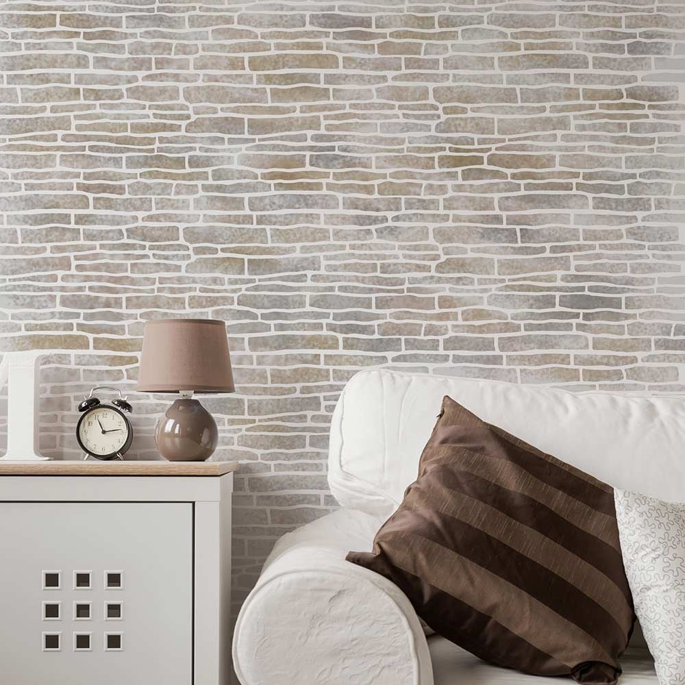 Stacked Stone Wall Pattern Stencil Design - Stone Wall Stencils for ...