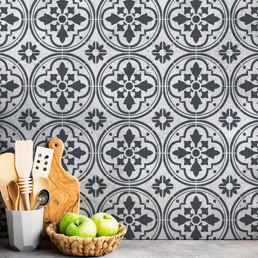 8" Barcelona Tile Stencil - Reusable medium sized Tile Stencils For ...