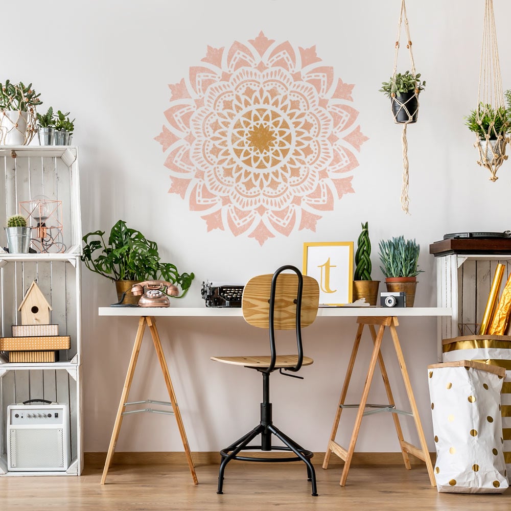 Courage Mandala stencil - Large Mandala Stencils for walls