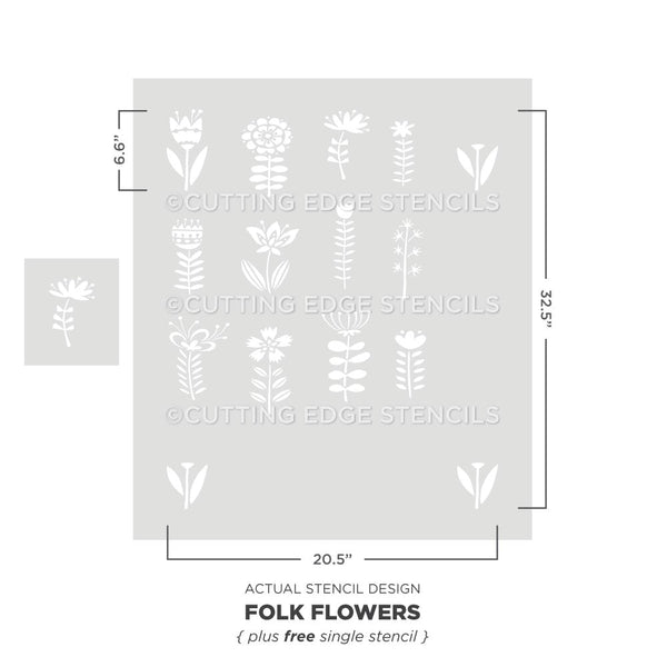 Folk Flowers Stencil for painting walls. Floral wallpaper alternative ...