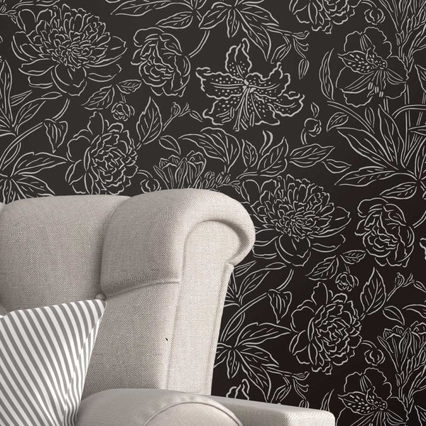 Linear Art Flower Wallpaper Stencil for Painting Walls - Cutting Edge ...