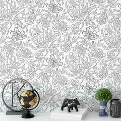 Linear Art Flower Wallpaper Stencil for Painting Walls - Cutting Edge ...