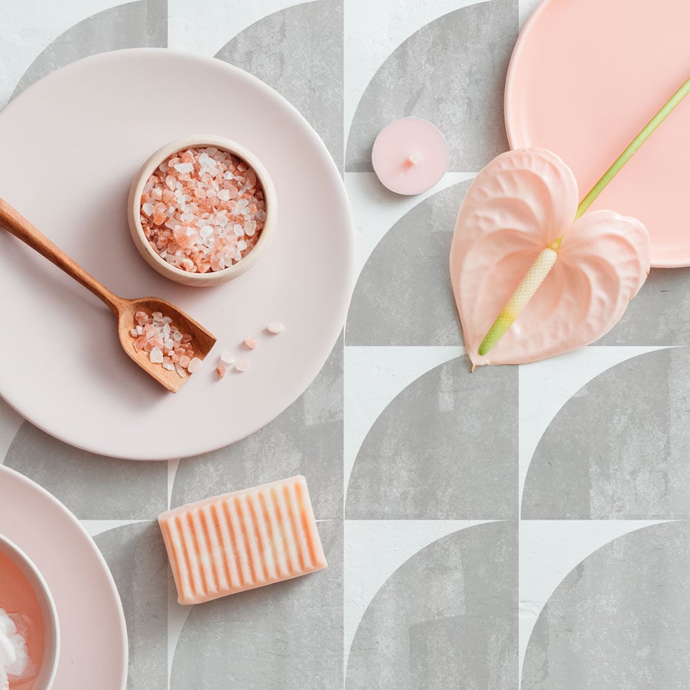 18" Half-round geometric tile stencil for painting floors, patios and ...