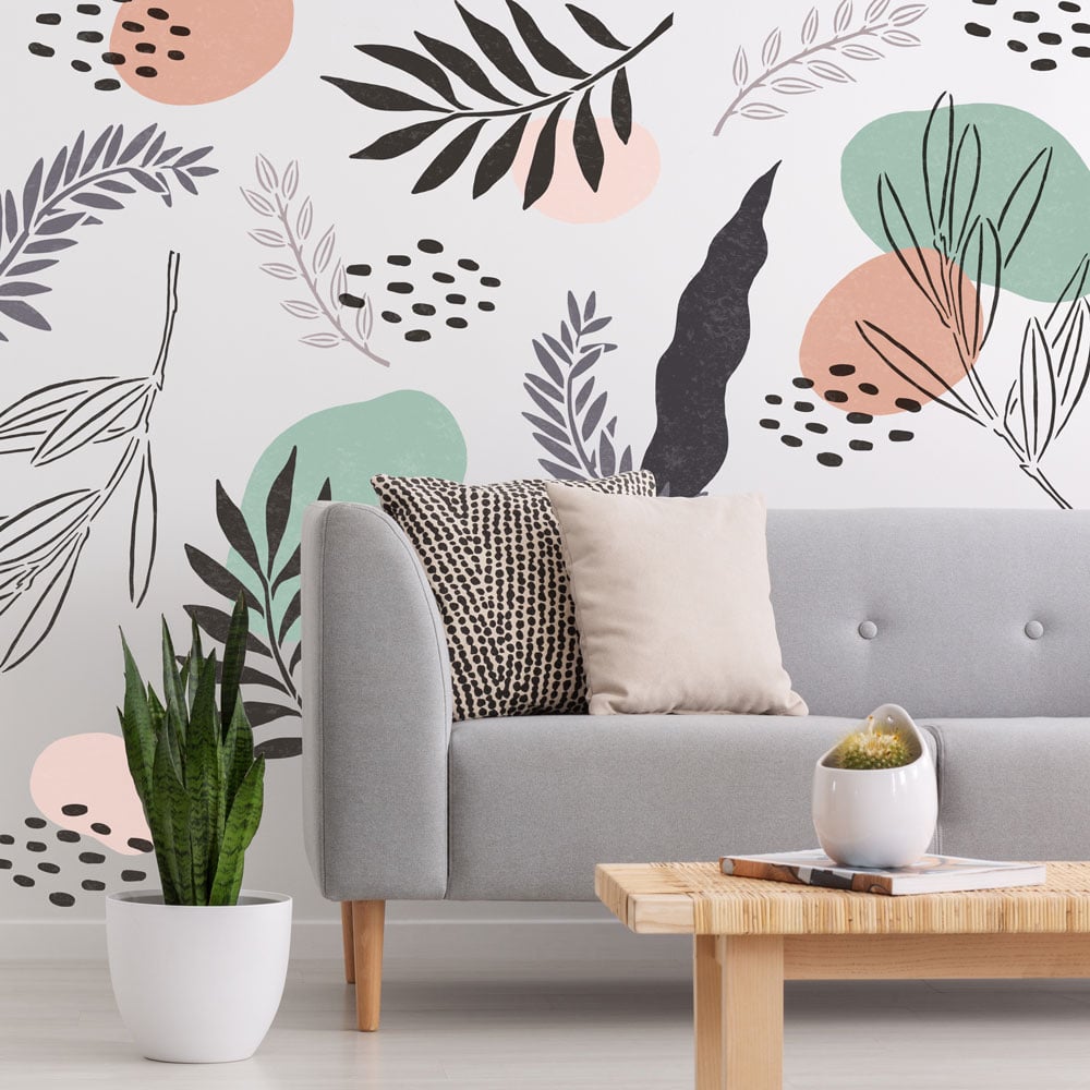 Large modern shapes stencil kit for easy wall painting. Stylized floral ...