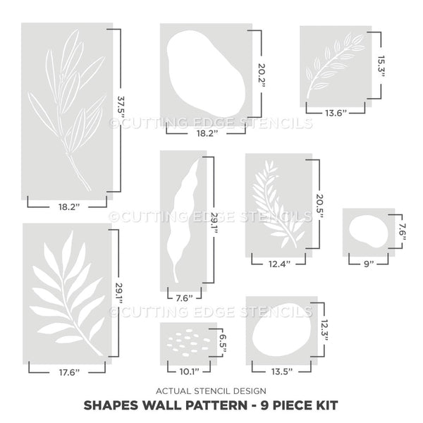 Large modern shapes stencil kit for easy wall painting. Stylized floral ...