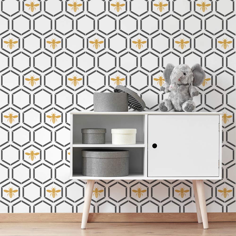 Bee Hive Wall Pattern Stencil | Honeybees Hive Print Stencil