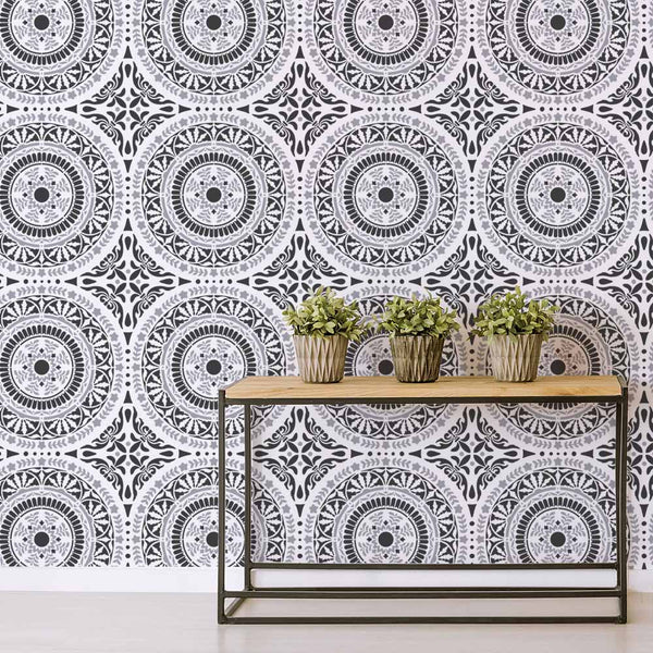 Spanish tile stencil pattern - Majolica tile wallpaper stencil for walls