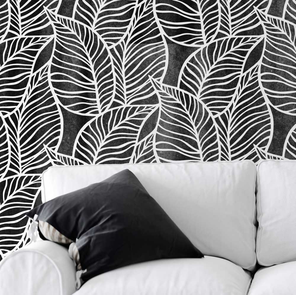 Tropical Escape Wall Stencil - Tropical leaf wallpaper stencil designs ...