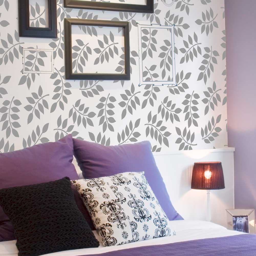 Leaf Stencil, Allover leaves wall pattern. Wall stencil designs for ...